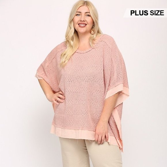 Tops | Womens Plus Size Pink Knit And Woven Mixed Top With Poncho ...
